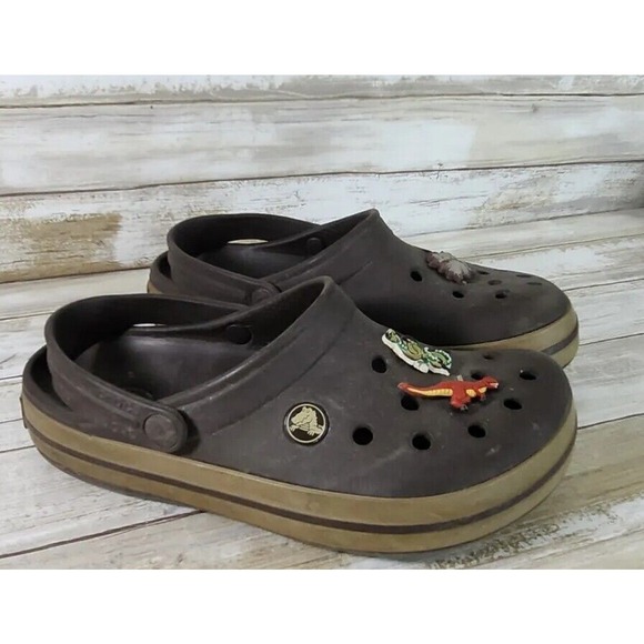 CROCS | Shoes | Crocs Crocband Slip On Slides Clog Brown W Charms Worn ...
